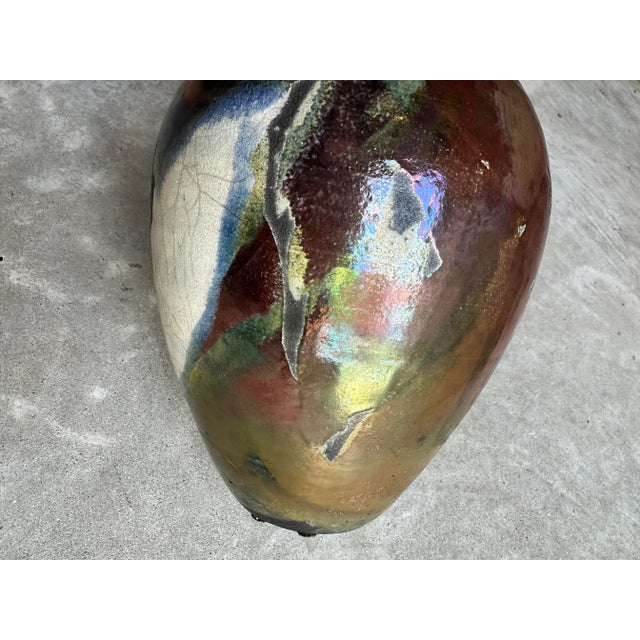 Signed Studio Pottery Raku Vase With Iridescent Glaze Signed and Dated ...