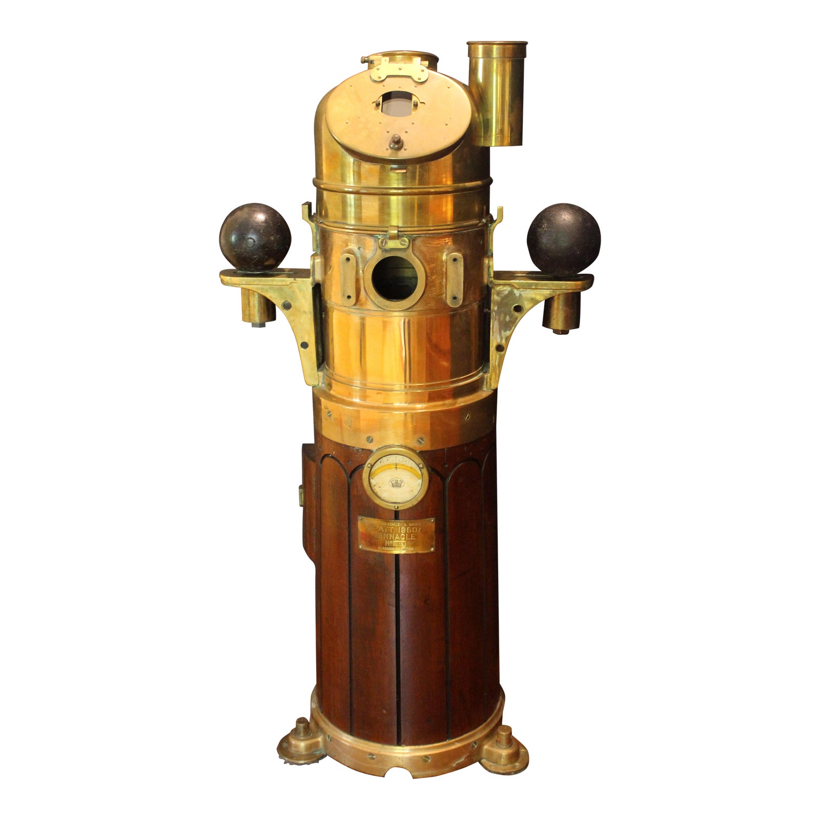 C. 1920-40 Teak & Brass English Pedestal Binnacle | Chairish
