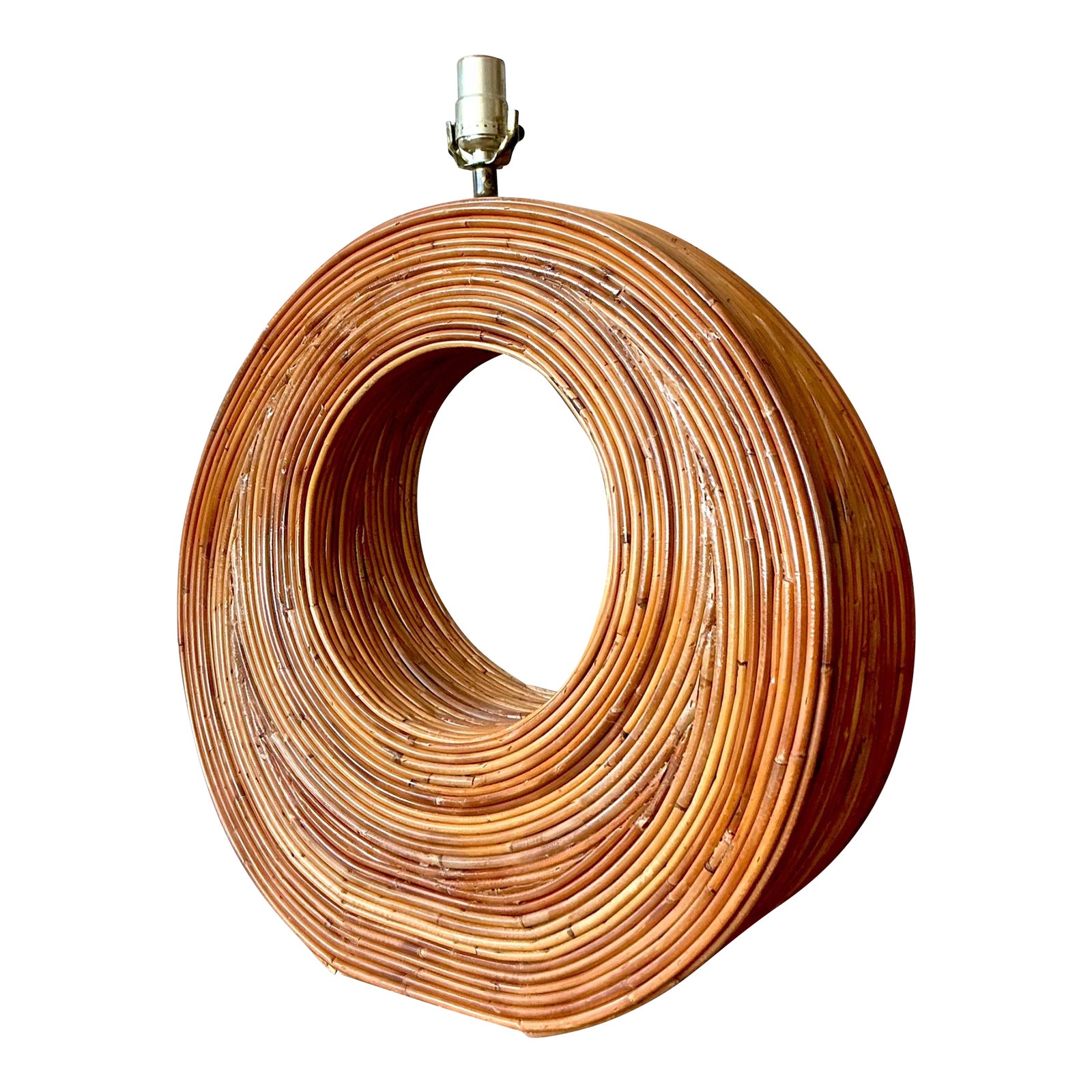 Vintage Boho Monumental Pencil Reed Circle Lamp | Chairish
