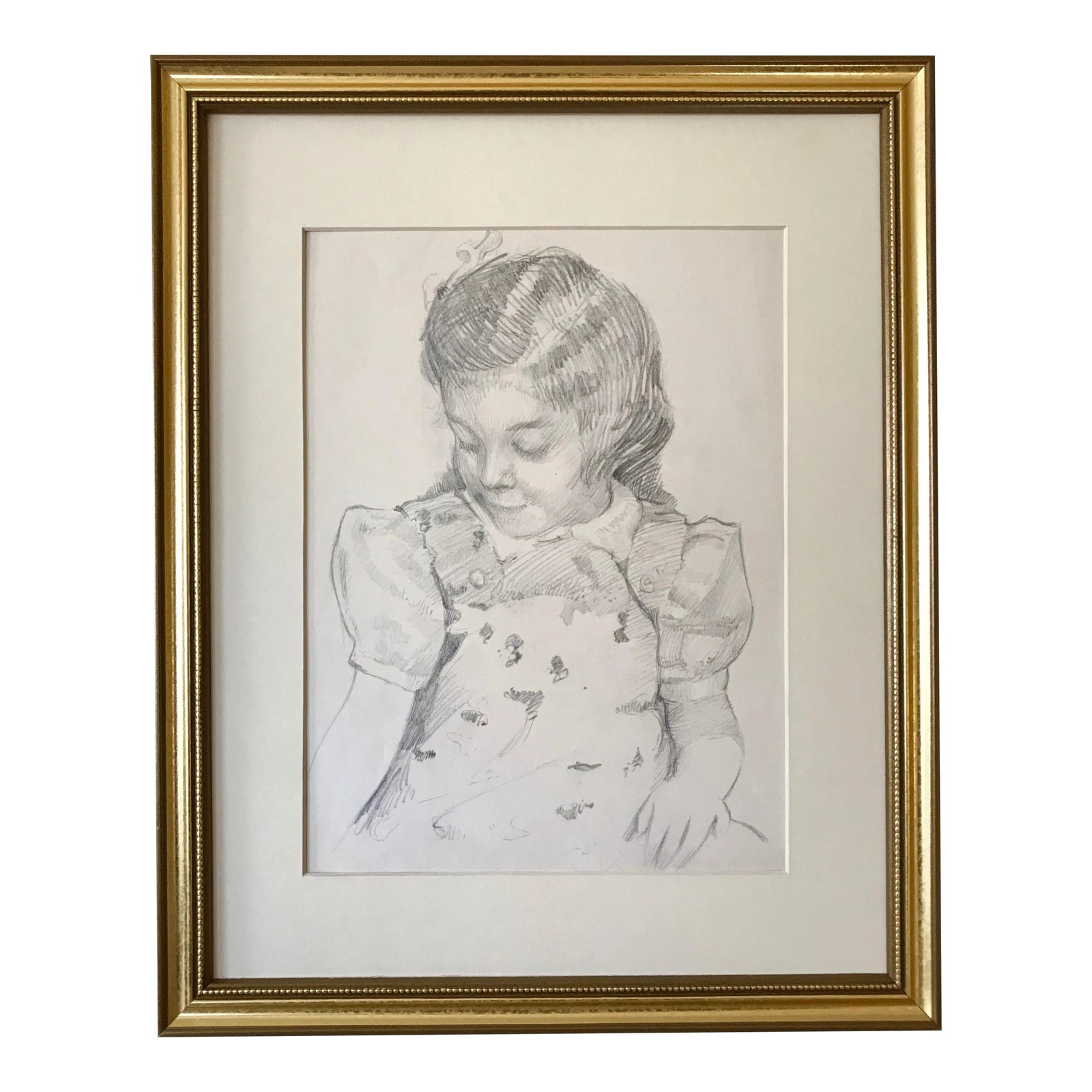 Vintage Drawing of a Young Girl by Robert Whitmore C.1940 | Chairish