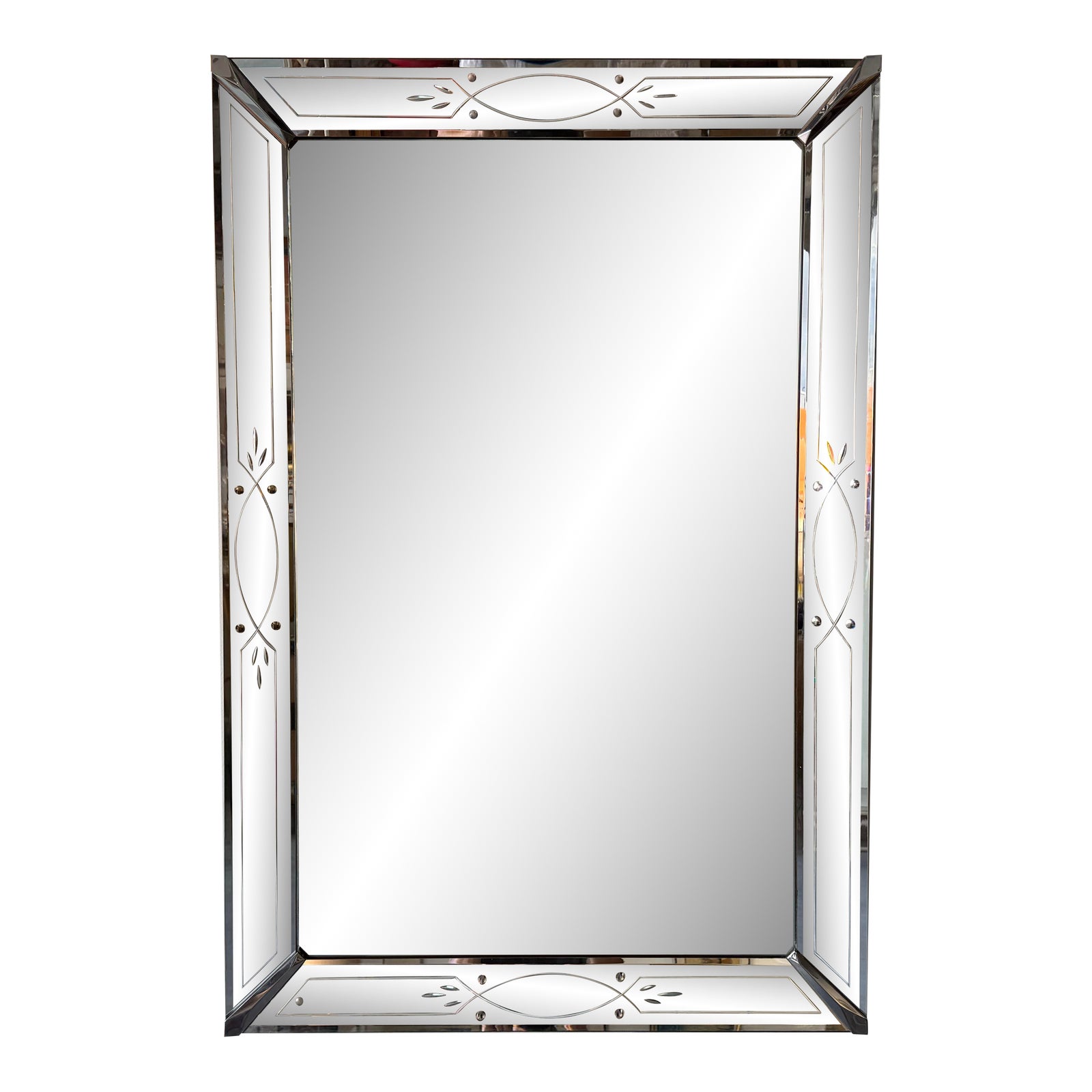 1960’s Hollywood Regency Beveled Glass Wall Mirror With Etched ...