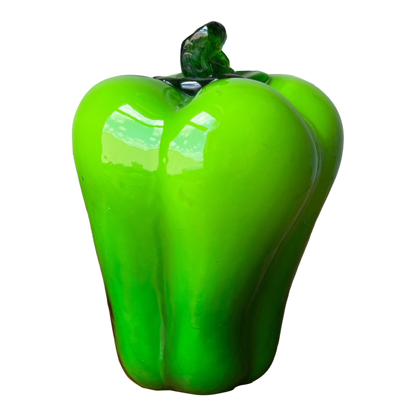 Green Glass Bell Pepper Murano-Style | Chairish