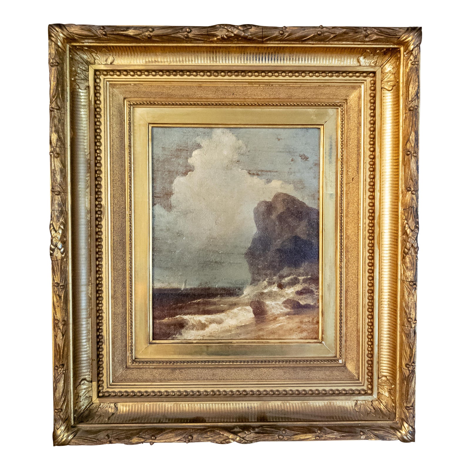 18th Century European Seascape Painting in Gold Cove Frame | Chairish