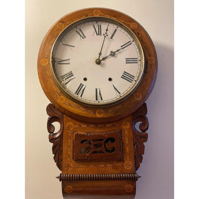 19th Century Anglo American Wall Clock With Inlay | Chairish