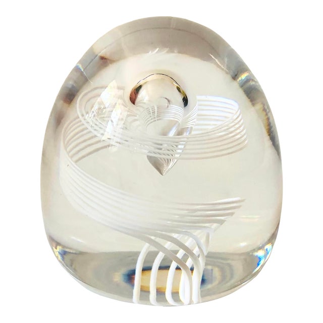 Steuben Latticino Spiral Crystal Paperweight - Signed | Chairish