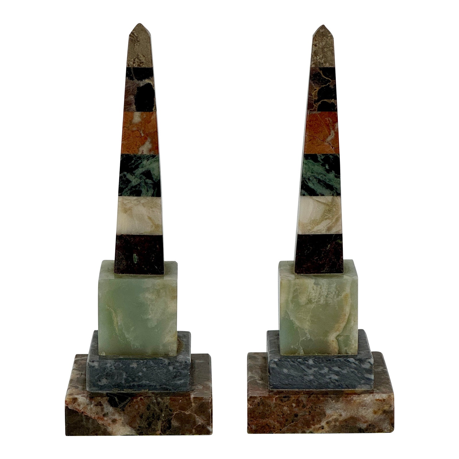 Vintage Pair of Small Italian Specimen Marble Obelisks in Pastel Colors ...