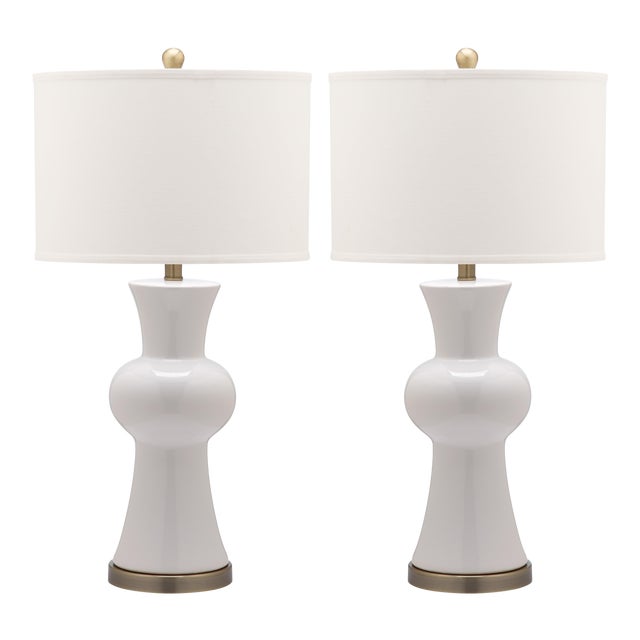 30 Inch H Column Table Lamp in White - a Pair | Chairish