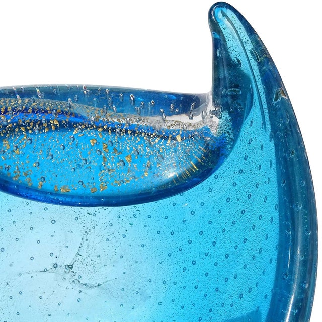 Vintage Murano Sapphire Blue Gold Flecks Control Bubbles Italian Art ...