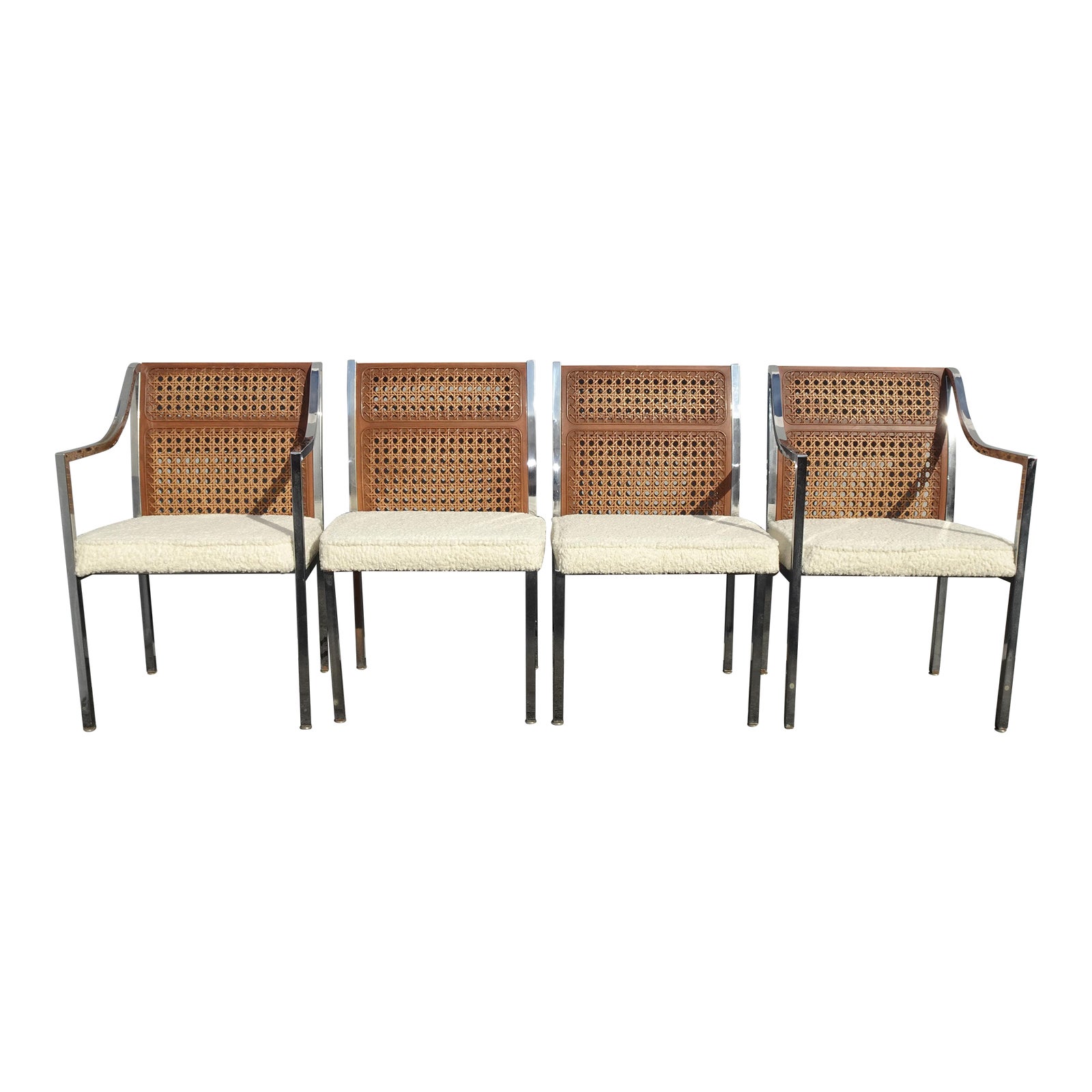Four Mid Century Howell Cane Chrome Quality Dining Room Chairs W Boucle ...