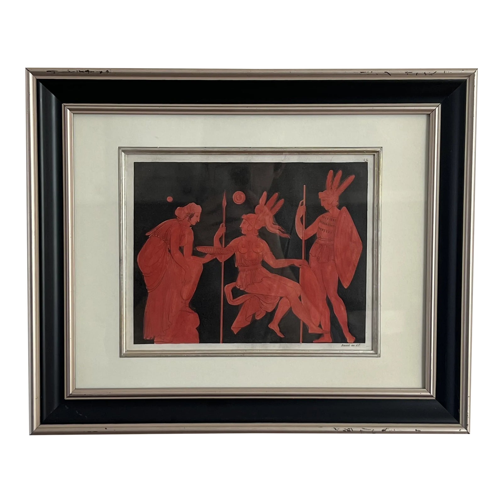Antique Roman Print in Red and Black, Framed | Chairish