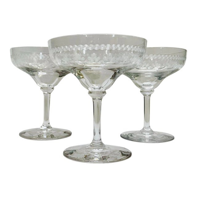 Early 20th Century Bryce Etched Glass Champagne Saucers- Set of 3 ...