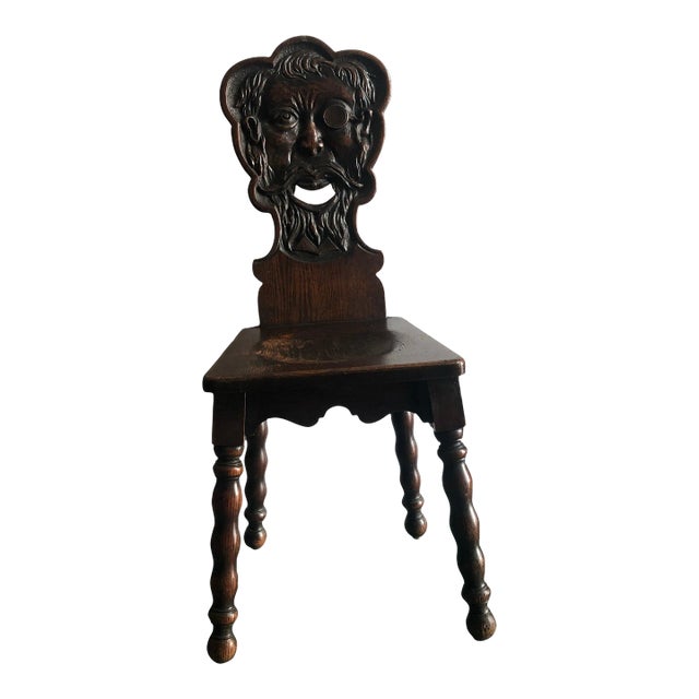 19th Century Hand Carved Folk Art Face Chair | Chairish