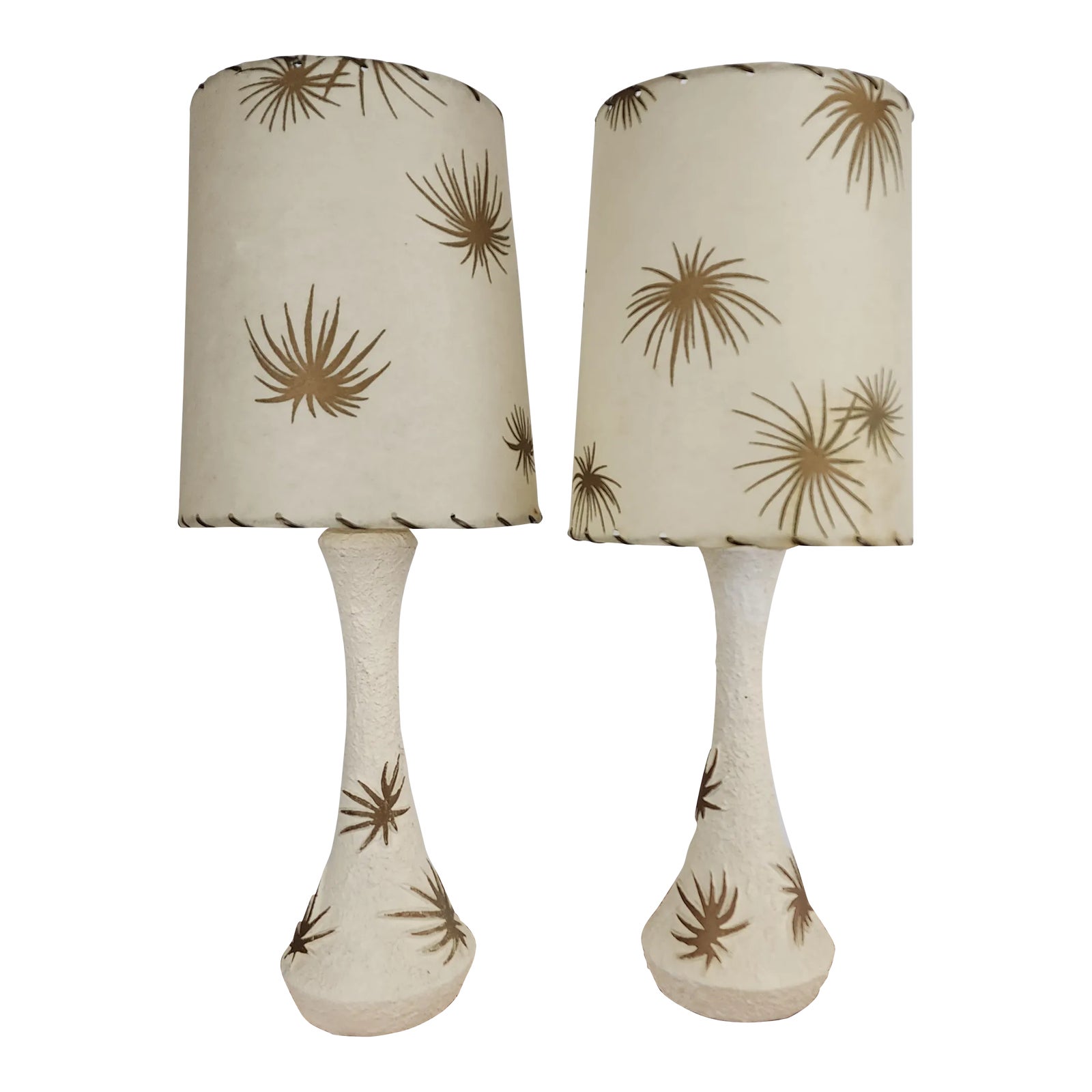 Vintage Mid-Century Modern 1950s Atomic Chalkware Lamps With Shades ...