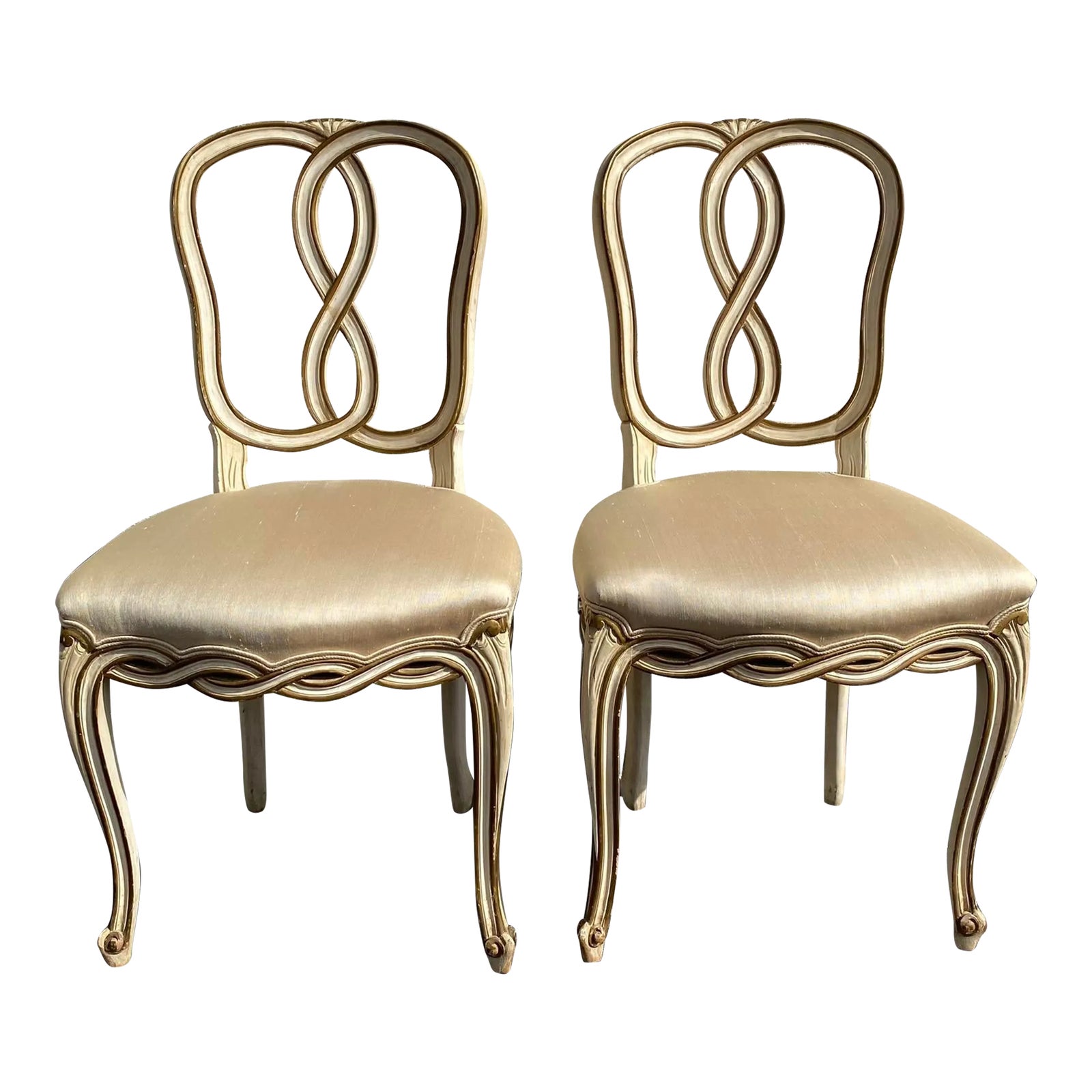 1940s Pair of Vintage French Provincial Ribbon Back Painted Side Chairs ...