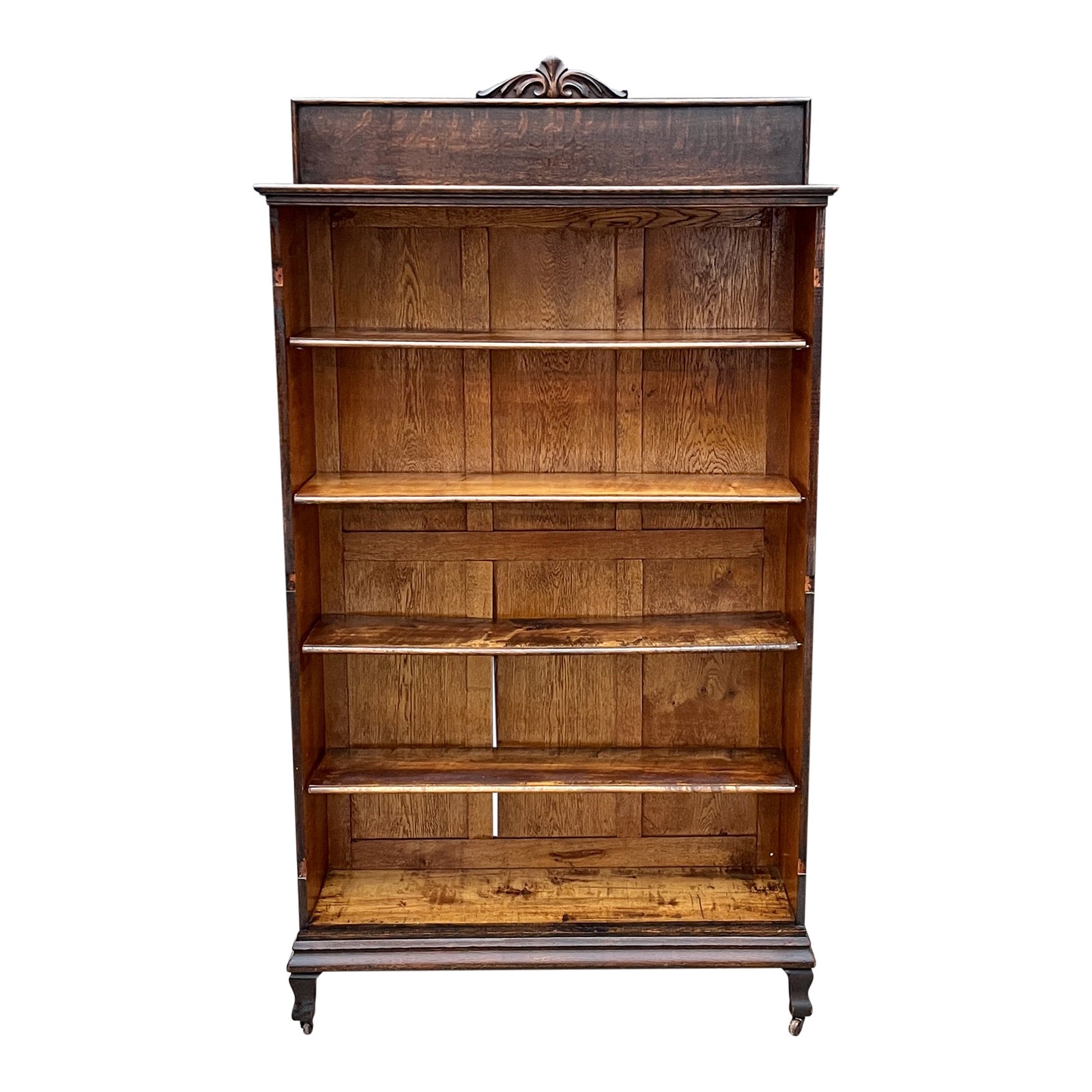 Antique Tiger Wood Bookcase Shelf | Chairish