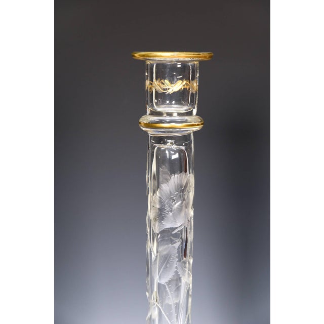 Pair of Moser Handblown Crystal Candlesticks with Intaglio Poppy ...