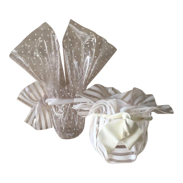 CT Designs Lucite White Stripes Polka Dots Handkerchief Vases - Set of 2 | Chairish