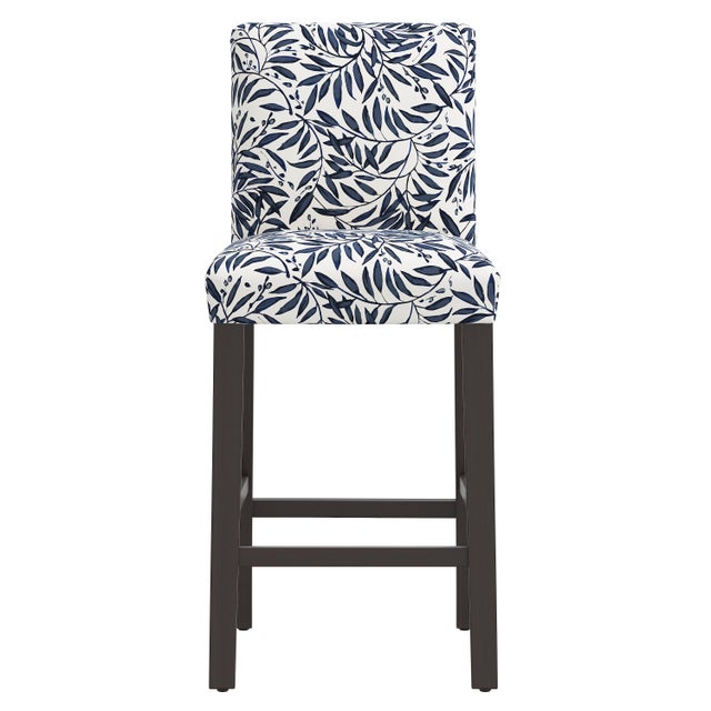 Chelsea Bar Stool in Blue Voysey Vine | Chairish