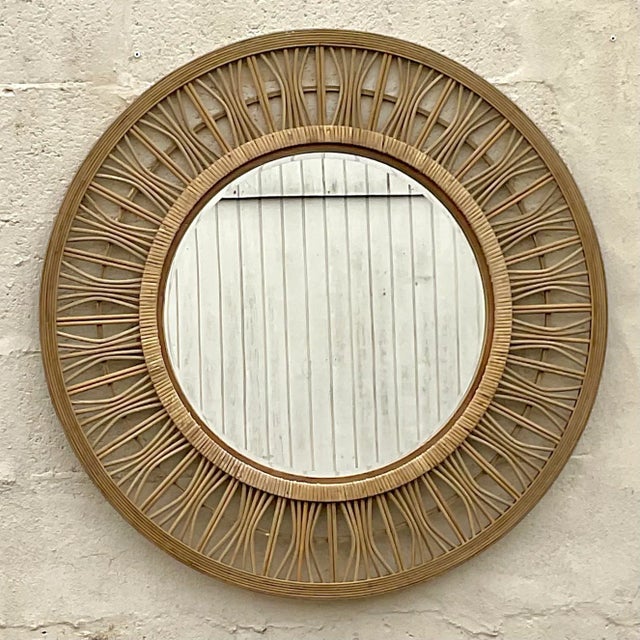 Vintage Coastal Wrapped Rattan Mirror | Chairish