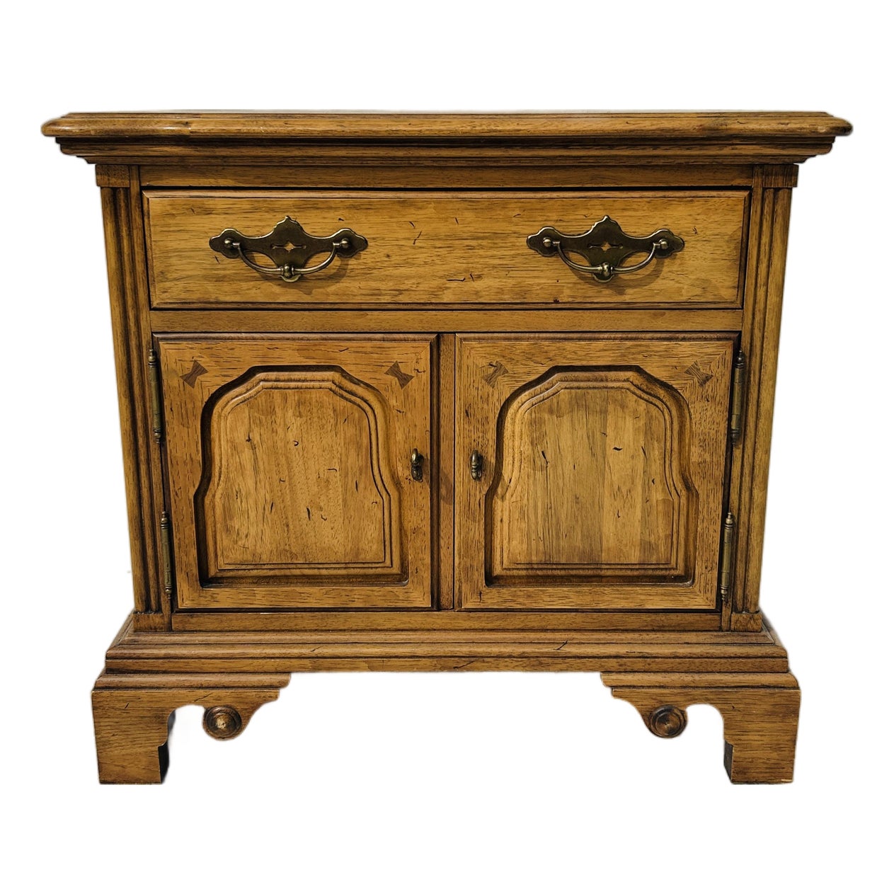 80's Vintage Country Style Solid Oak Nightstand | Chairish