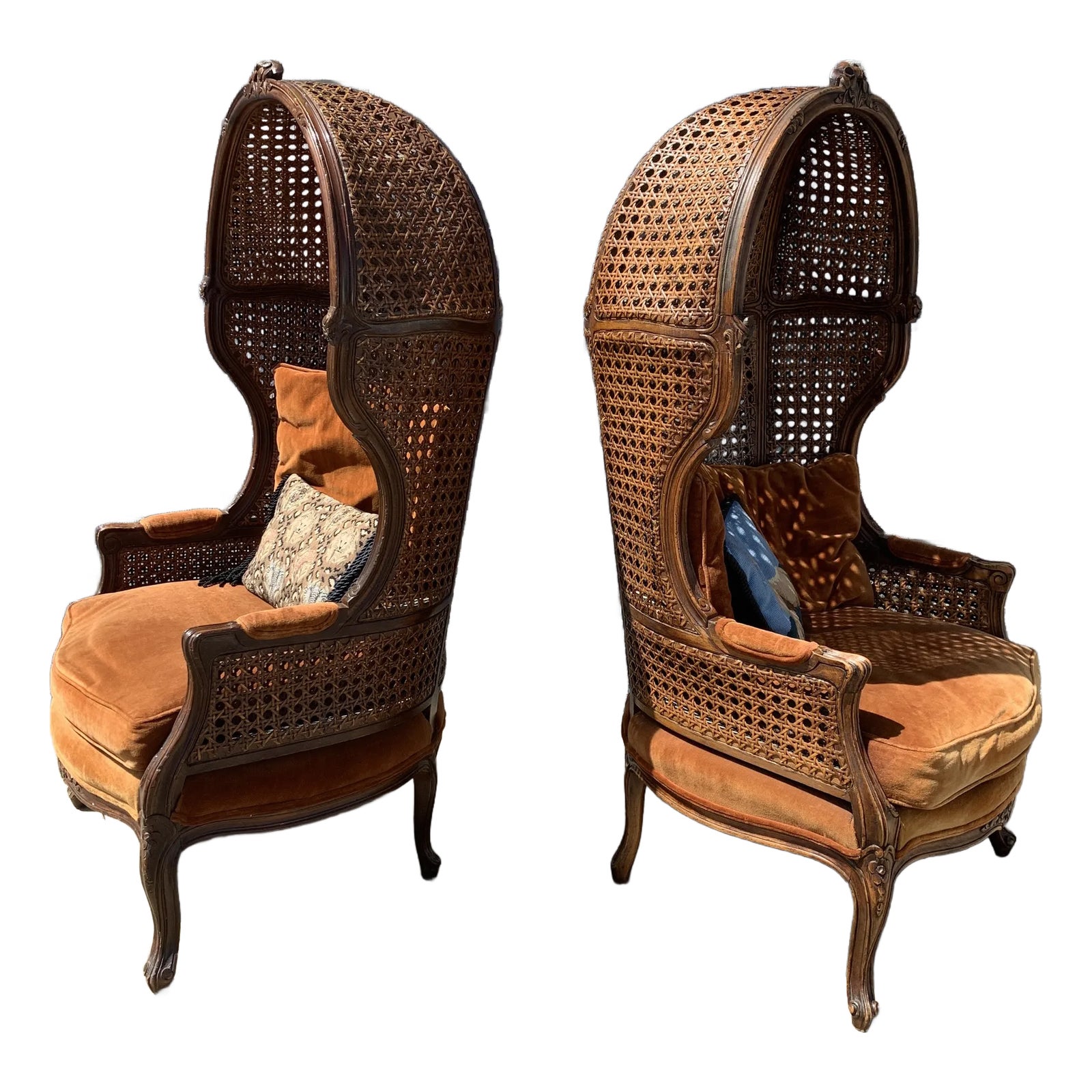 Mid 20th Century French Double Caning Canopy Balloon Chairs, Pair ...