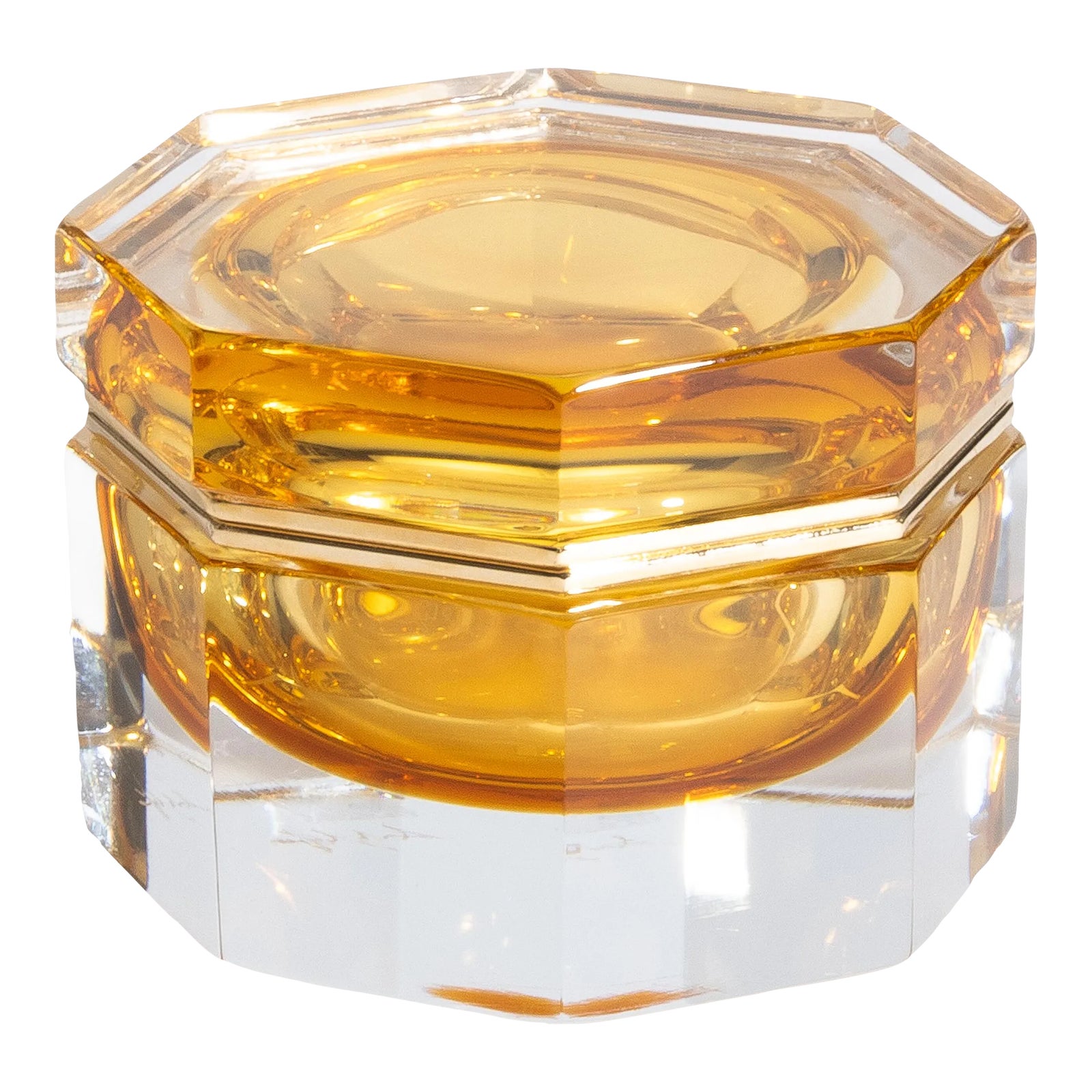 Hand Blown Murano Glass Box in Amber With Brass Fittings | Chairish
