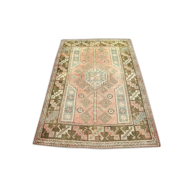 Vintage Handmade Turkish Rug Pastel Tones 4' X 5'10" | Chairish
