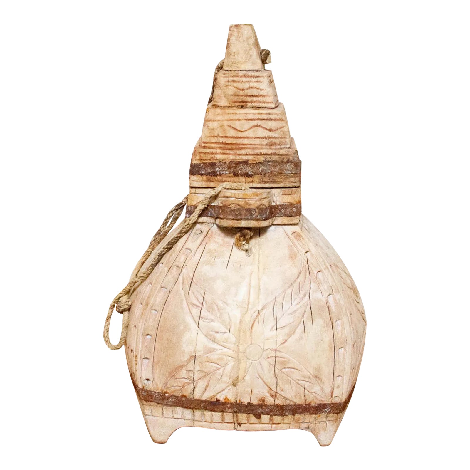 Bleached Wood Carved Indian Vessel | Chairish