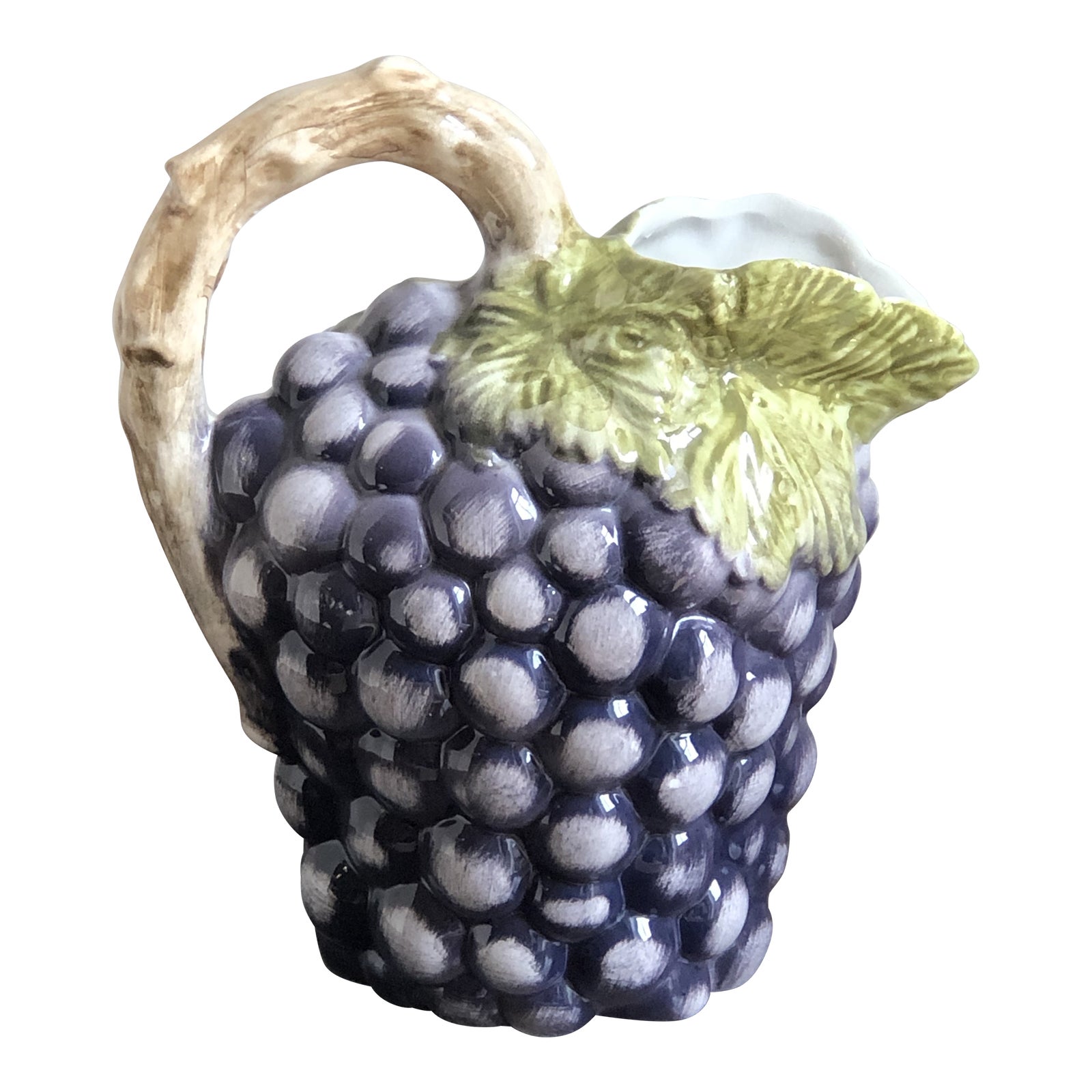 Vintage Italian Majolica Ceramic Grapes Pitcher | Chairish