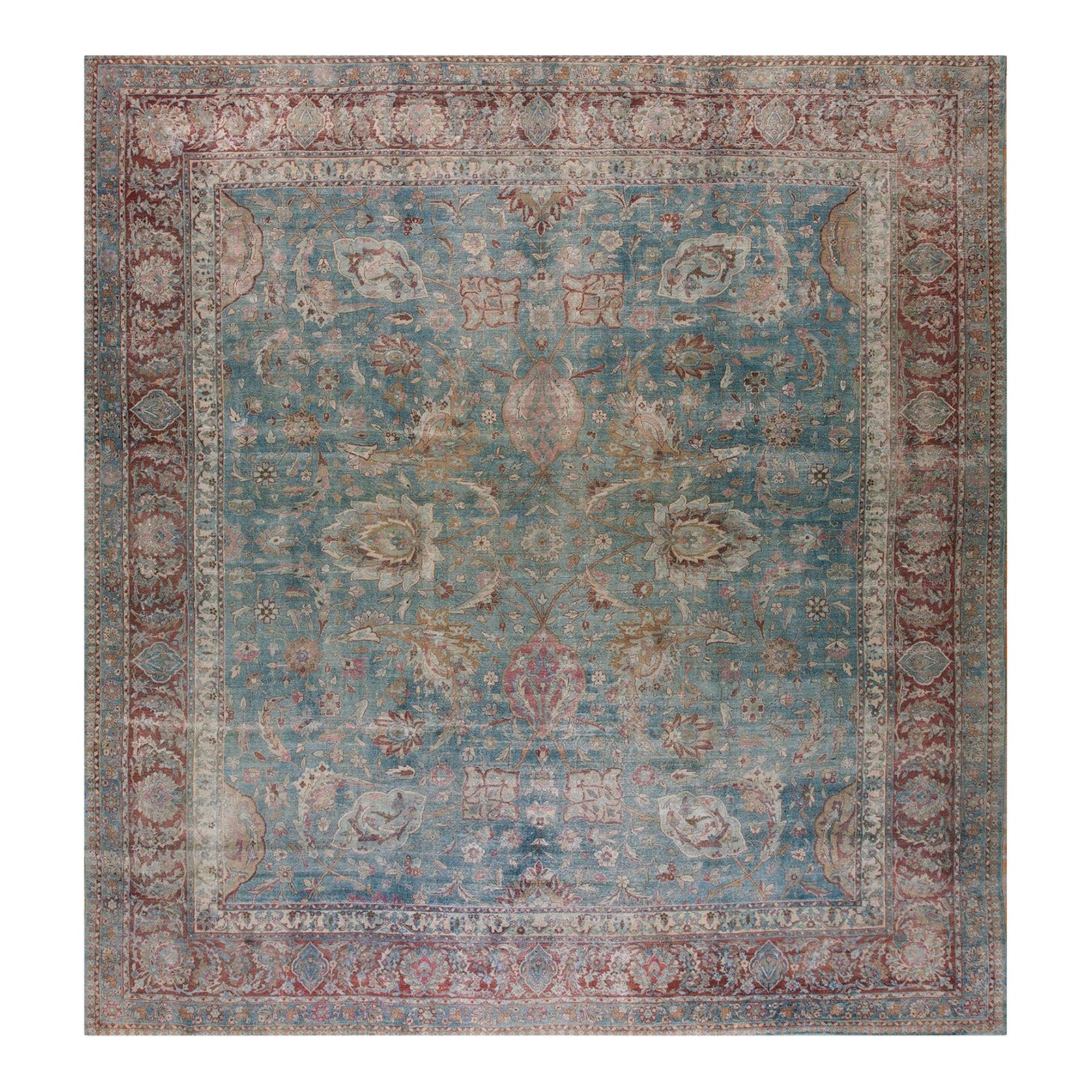Rare and Stunning Antique Persian Kerman Rug on Sky Blue Background ...
