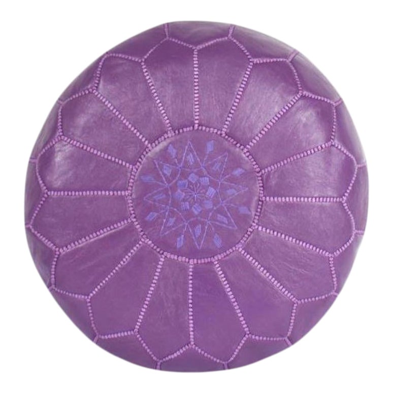 Modern Purple Moroccan Leather Pouf | Chairish