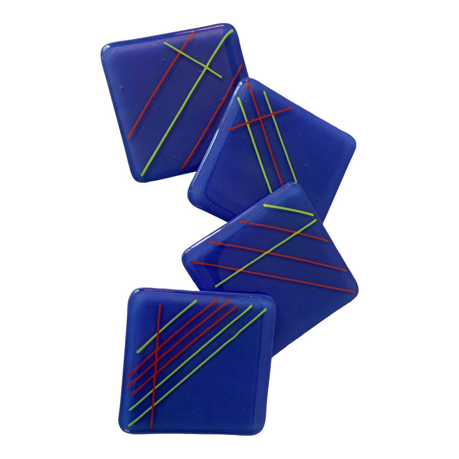 Vintage Post Modern Handmade Glass Coasters With Neon Stripes- Set of 4 ...