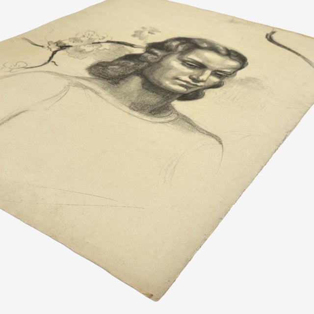 Antique Art Nouveau Portrait Study of a Woman With Cherry Blossoms ...