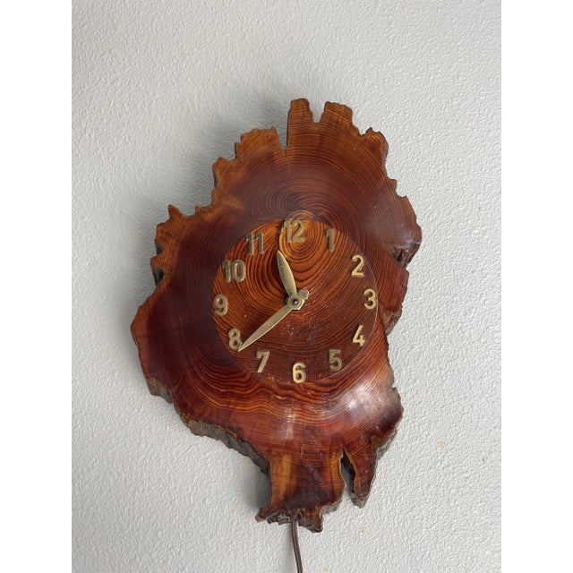Mid-Century Modern Live Edge Burl Wood Clock | Chairish