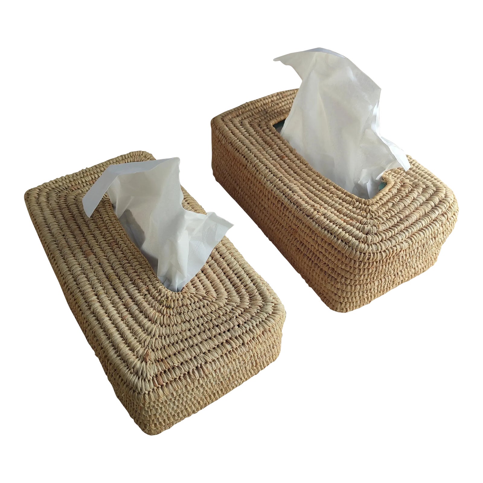 Raffia Tissue Box Covers - a Pair | Chairish