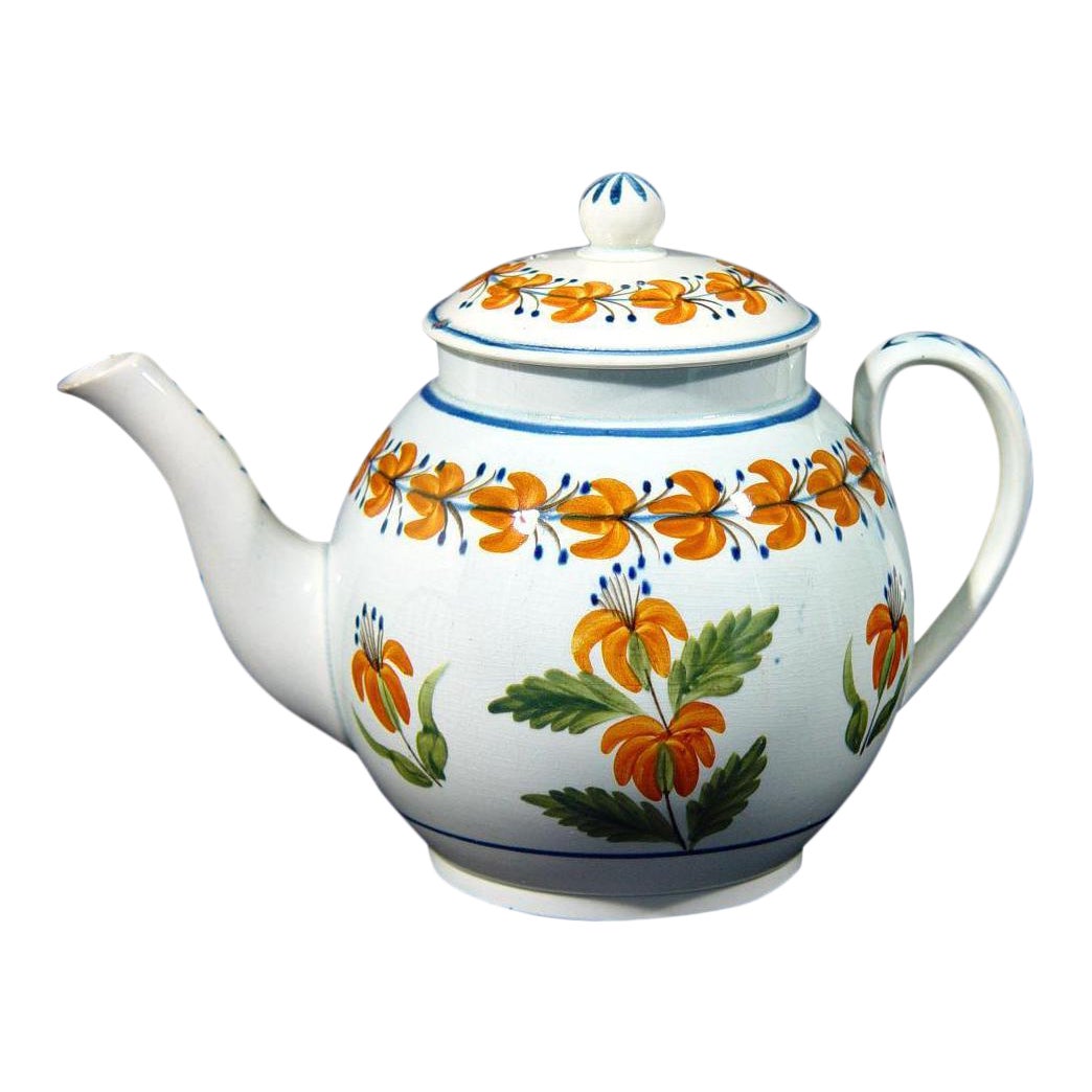 English Pottery Pearlware Teapot Decorated With Prattware Orange ...