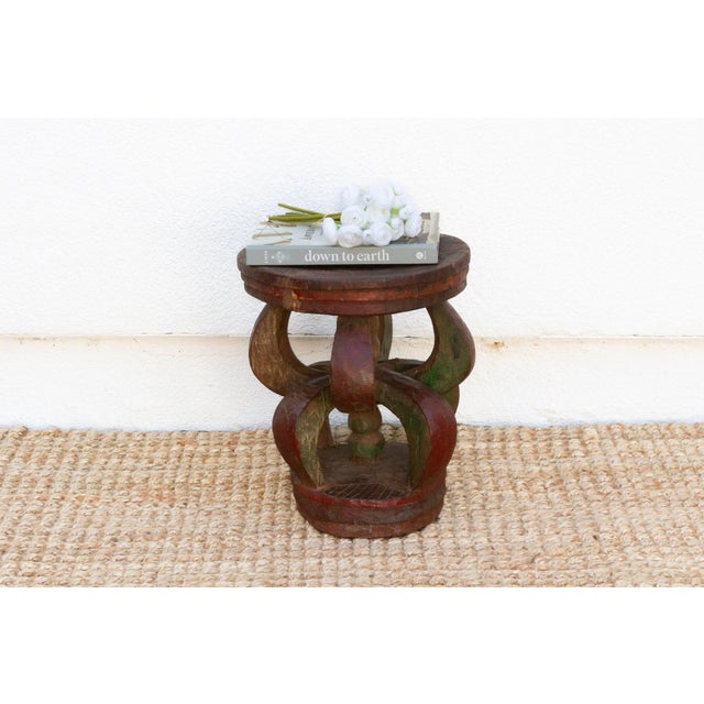 Handcarved Semi-Abstract Painted African Stool | Chairish