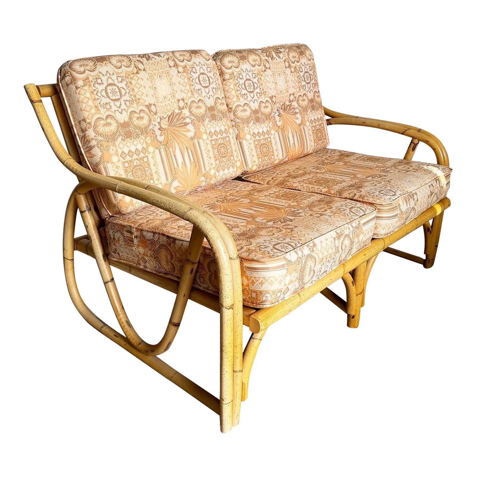 Boho Chic Sculpted Bamboo Rattan Love Set With Orange and Brown ...