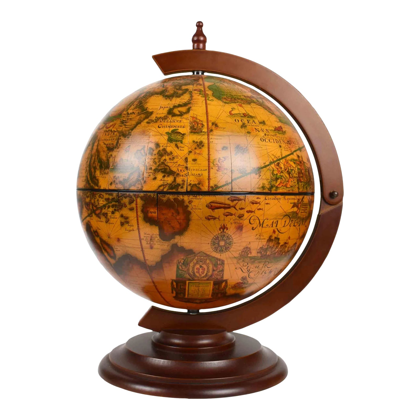 Late 20th Century Hand Crafted Italian World Globe Table Top Dry Bar ...