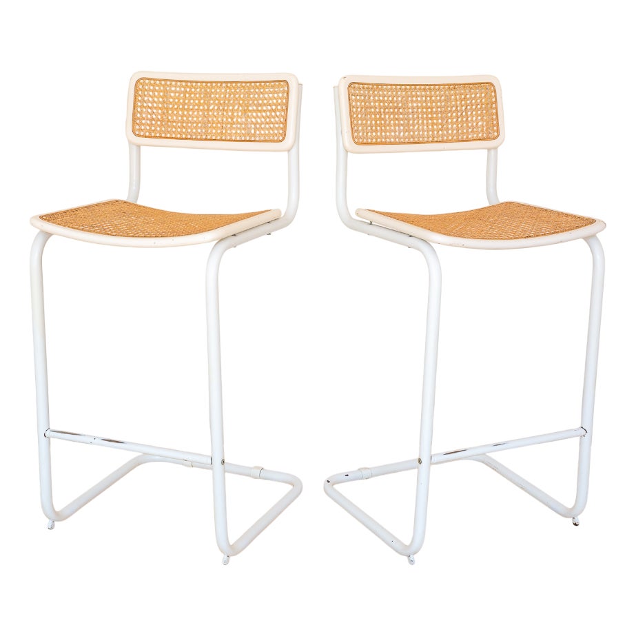 Mid-Century Bauhaus White B64 S64 Cesca Bar Stools in Rattan, 1970s ...