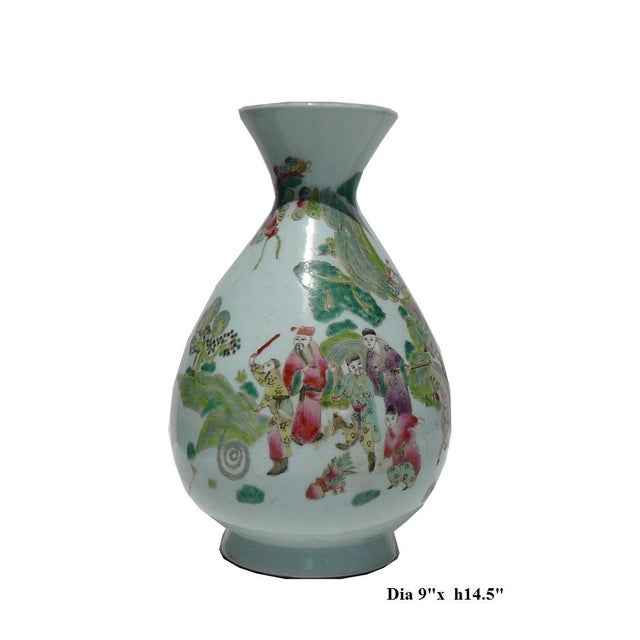 Chinese Porcelain White Base Scenery Vase | Chairish