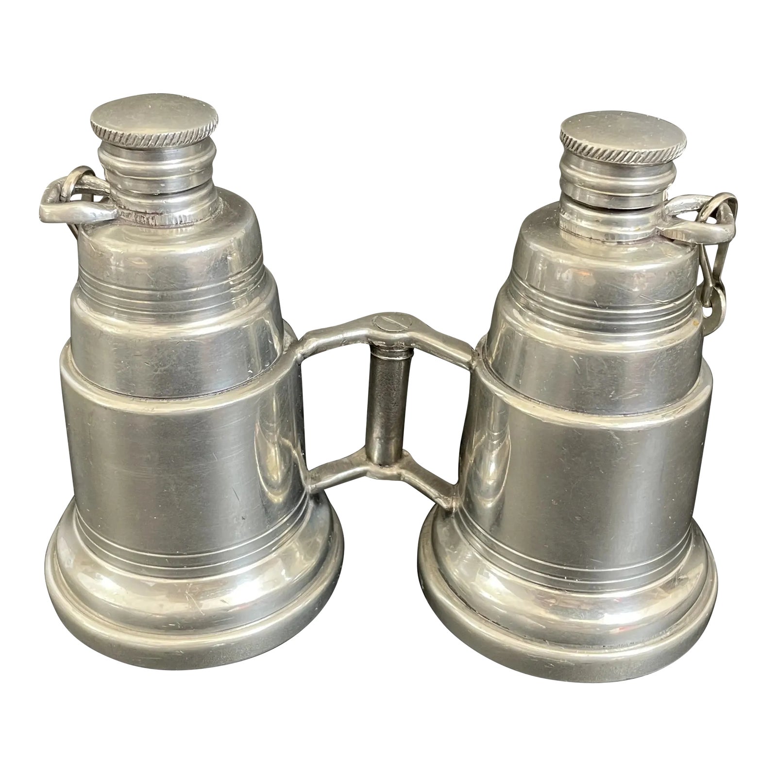 Art Deco English Pewter Duo Flasks in the Shape of Binoculars | Chairish