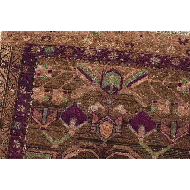 1970s Vintage Runner 3’7” X 9’7” Brown Wool Tribal Hand-Knotted Rug ...