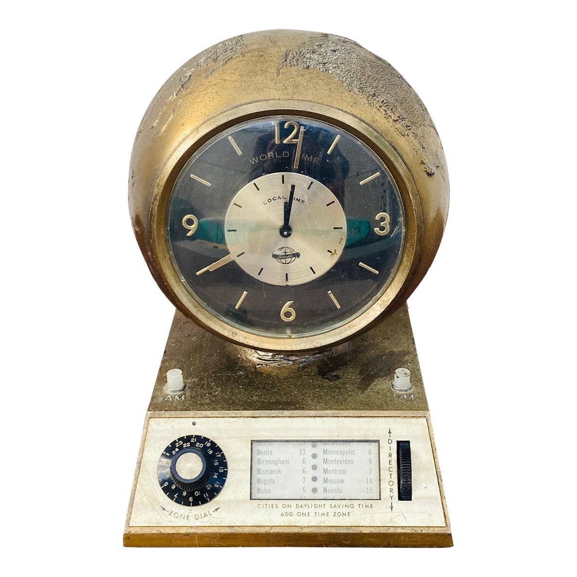 1950s Brass World Globe Clock | Chairish