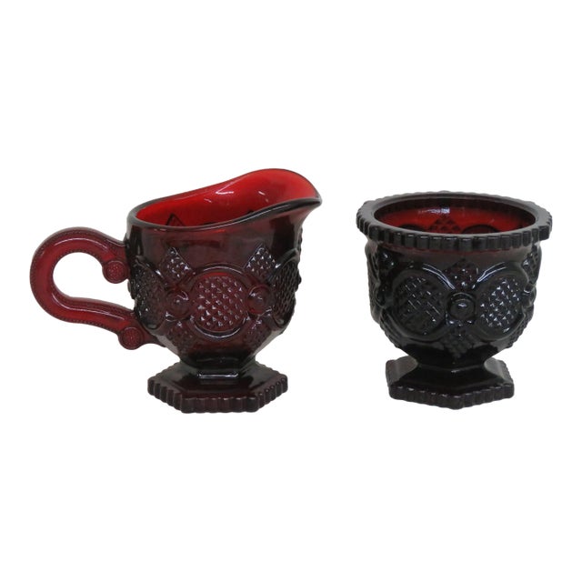 Avon Cape Cod Collection Ruby Red Glass Sugar and Creamer a Set 4205b ...