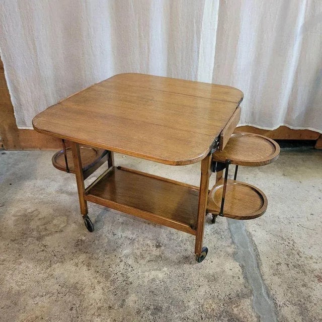 1950’s English Trolley Bar Cart With Leaves & Cake Shelves | Chairish