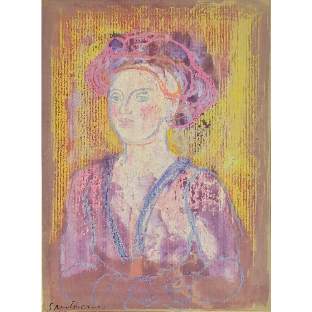 Antonio Santacroce, Portrait of a Girl, Mixed Media, 1980s | Chairish