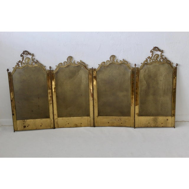 Antique French Style Brass Serpentine Four Panel Decorative Filigree ...
