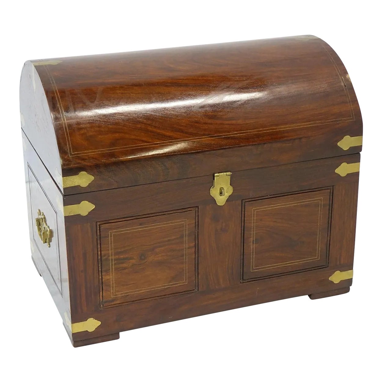 Late 20th Century Chest With Inlays And Brass | Chairish