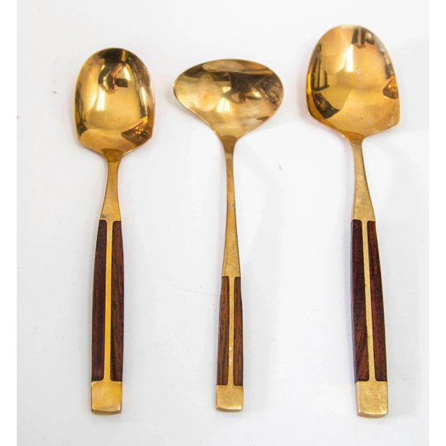 Vintage 1960s Rosewood and Bronze Flatware Set by Jean Claude 89 Pieces ...
